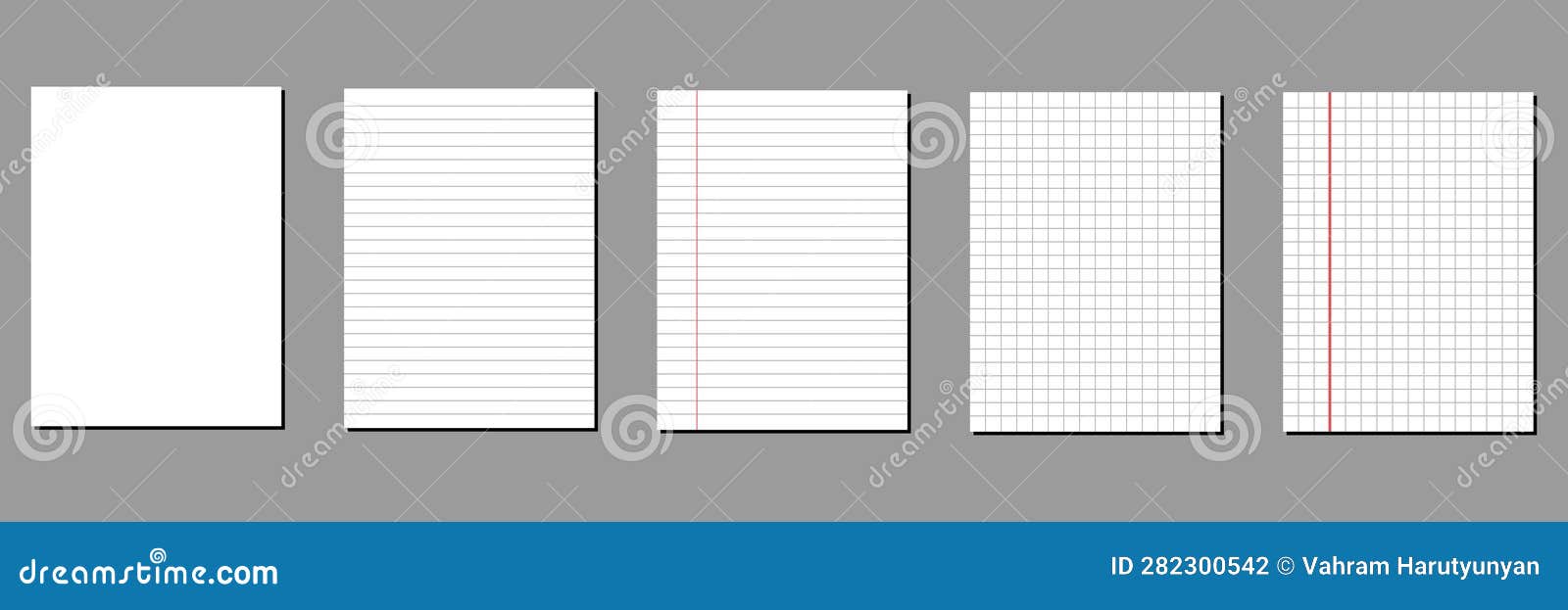 Set of Realistic Lined Notepapers. Realistic White Notepad Sheets Stock ...
