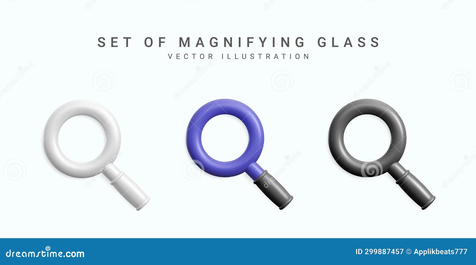 Set of Realistic Magnifier. 3d Volume Lens Icon Collection Stock ...