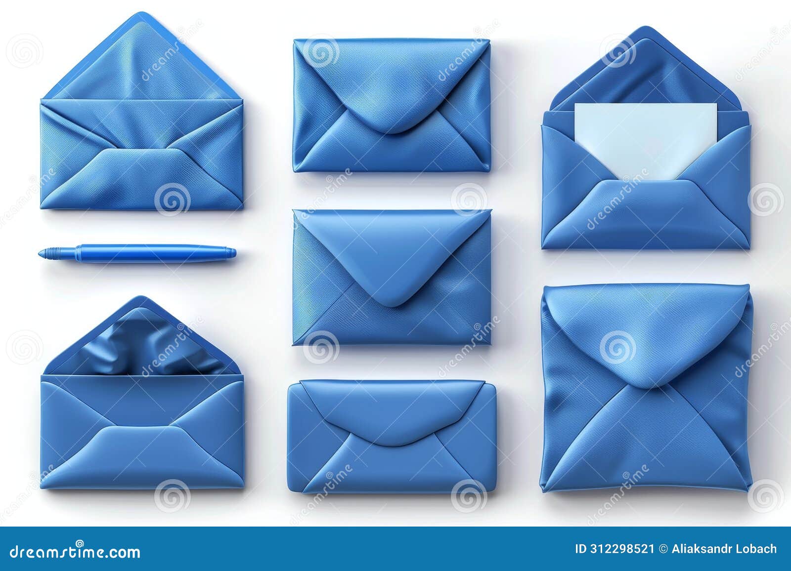 Set of Realistic Mockups of Blue Envelopes on White Background Stock ...