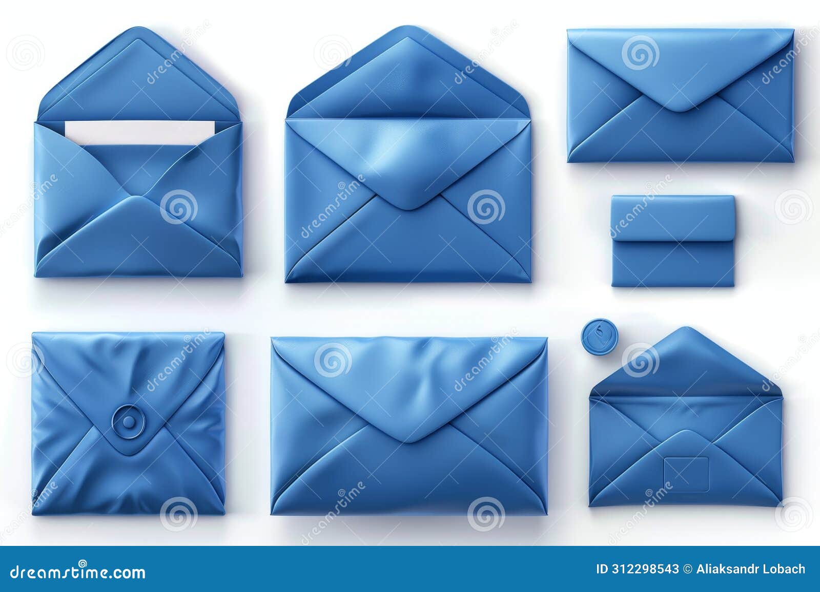 Set of Realistic Mockups of Blue Envelopes on White Background Stock ...