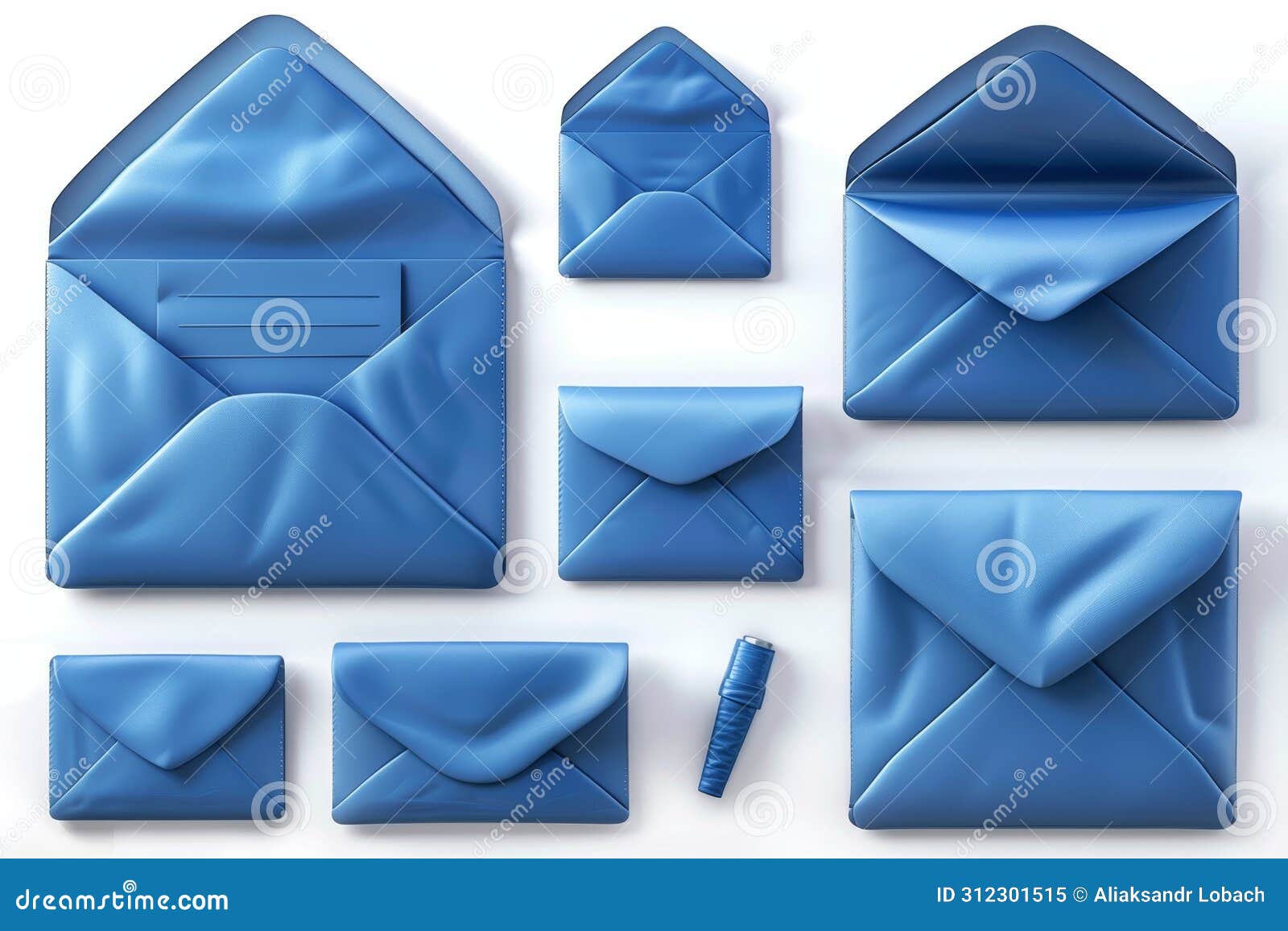 Set of Realistic Mockups of Blue Envelopes on White Background Stock ...