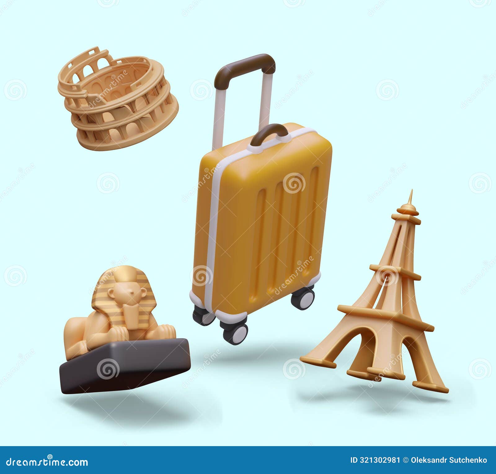 Set of Realistic Objects for Tourism Concepts in 3D Style Stock ...