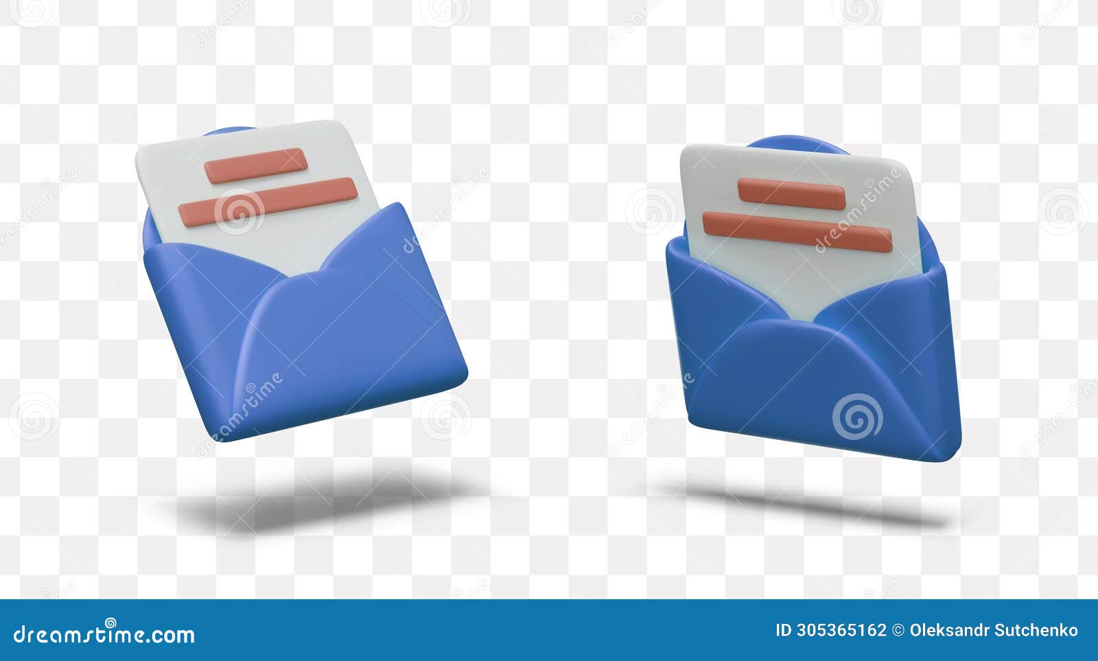 Set of Realistic Open Envelopes with Paper Letter. Isolated ...