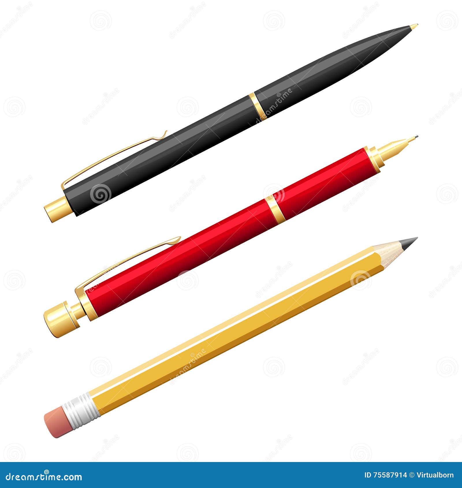 Set Of Realistic Pens And Pencils Vector Illustration Isolated On White ...