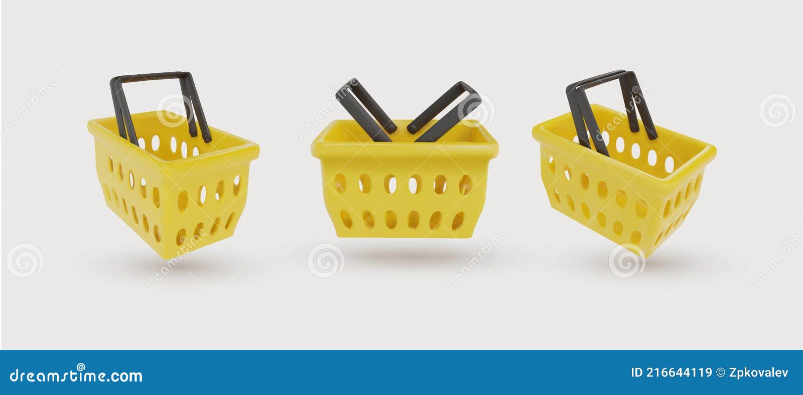 Set of Realistic Plastic Shopping Cart. Empty Shopping Cart Yellow ...