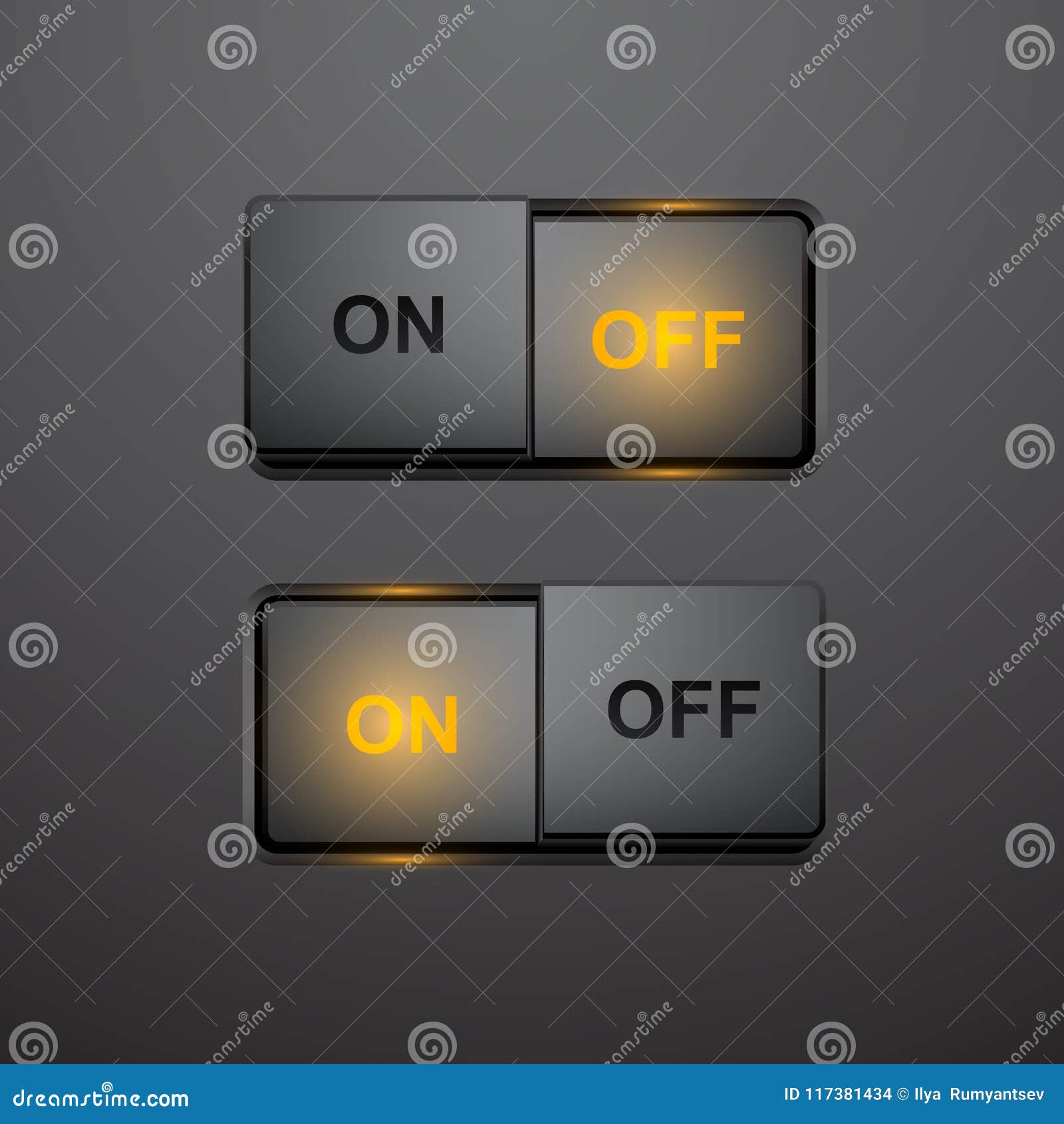 Set of Realistic Press Button in on and Off Positions, Vector Button ...