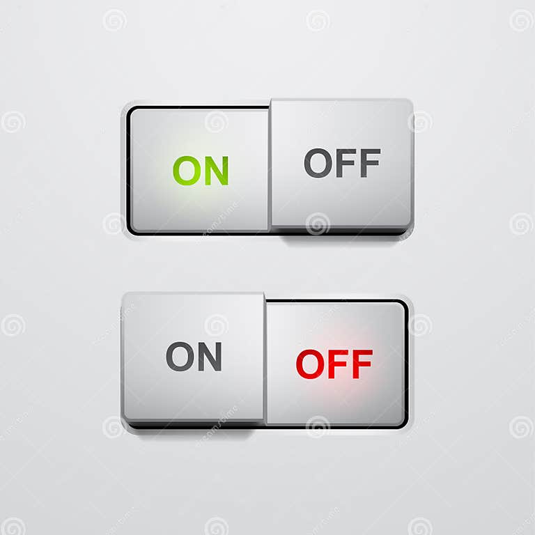 Set of Realistic Press Button in on and Off Positions, Vector Button ...