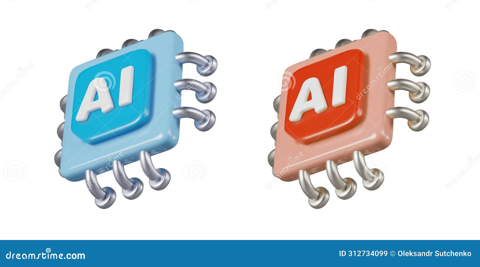 Set of Realistic Processors of Different Colors, Side View. Red and ...