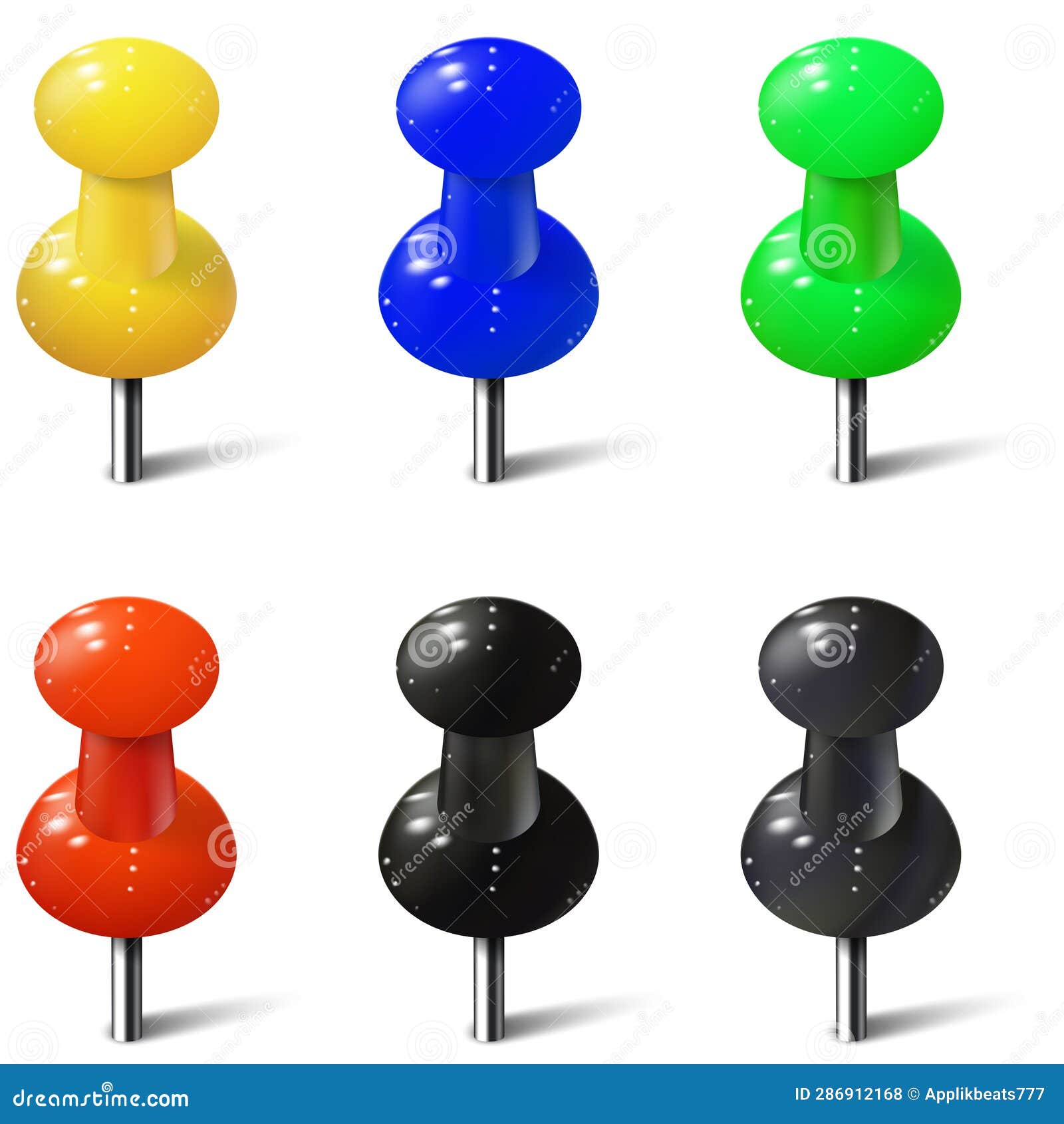 Set of Realistic Push Pins in Different Colors. Thumbtacks Stock Vector ...
