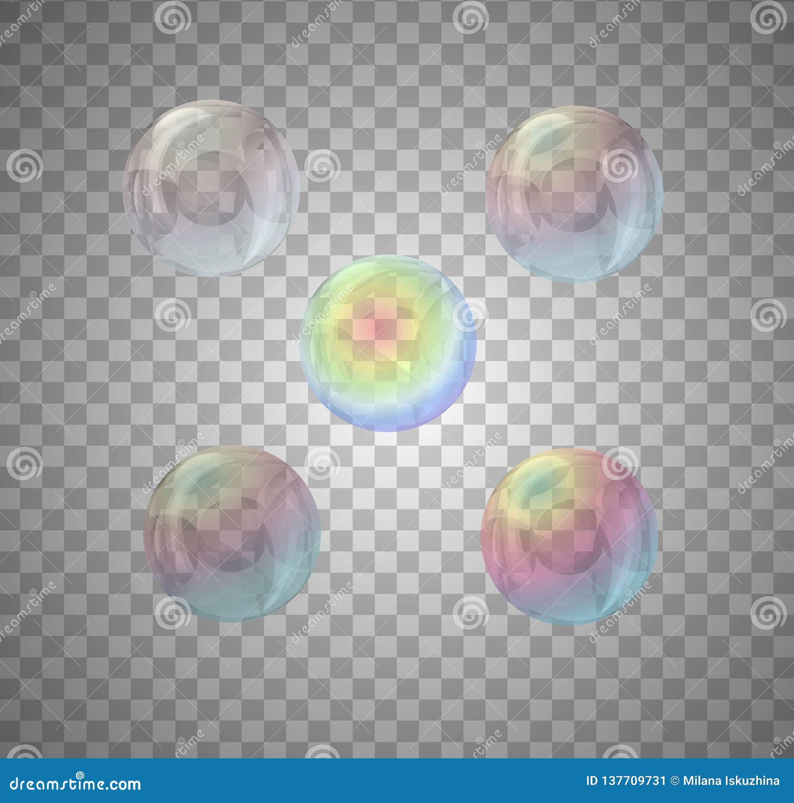 Set of Realistic Rainbow Color Bubbles on Transparent Background Stock ...