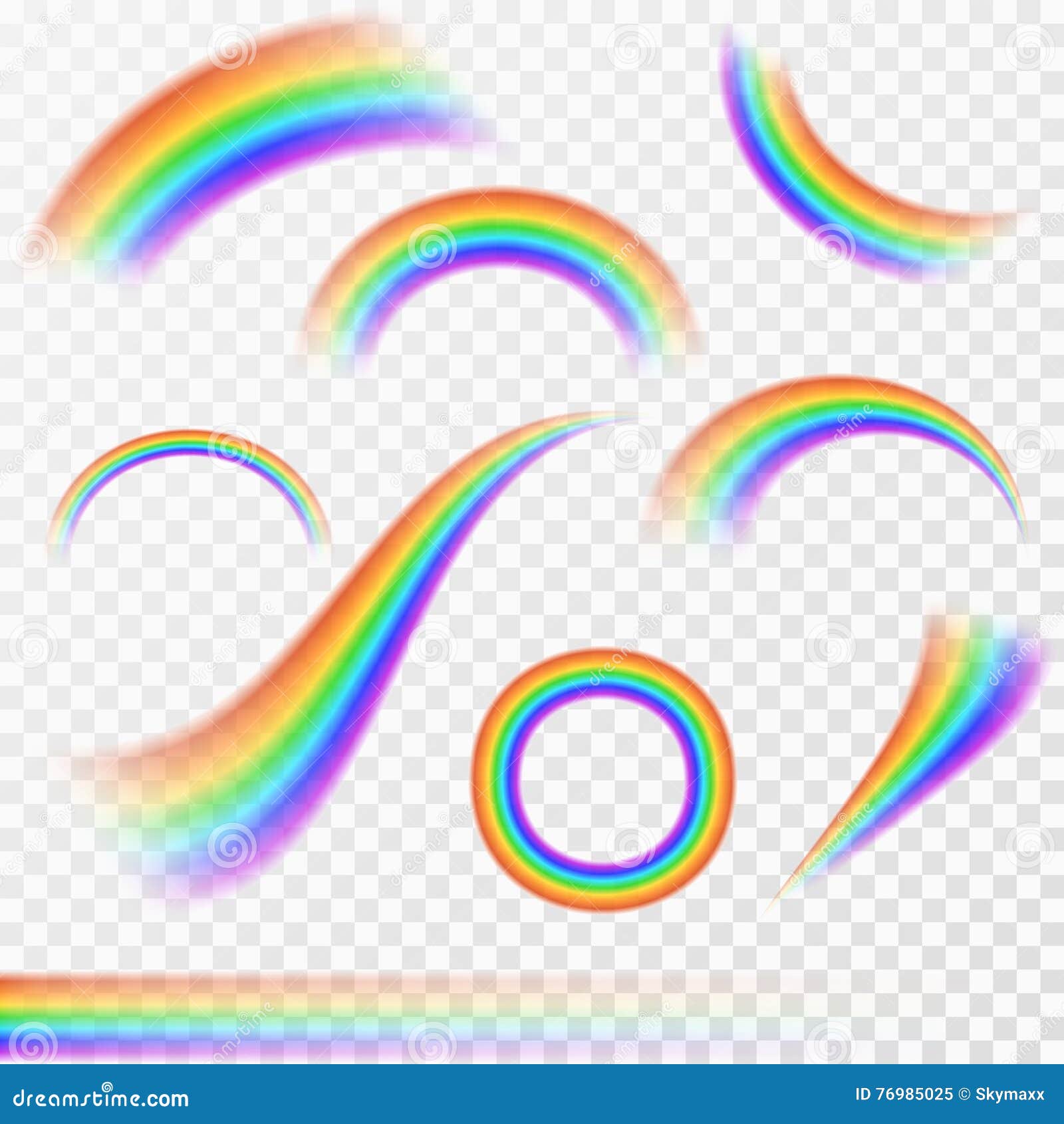 Set of Realistic Rainbows in Different Shape on Transparent Background ...
