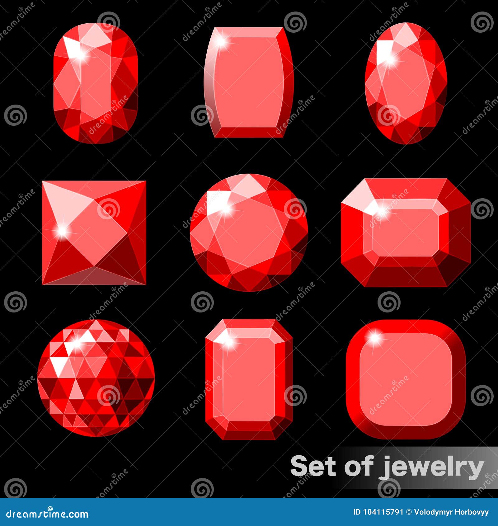 Set of Red Gems Ruby of Various Shapes. Stock Vector - Illustration of ...