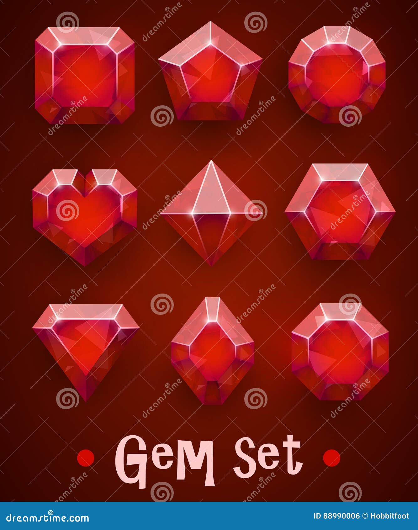Set of Realistic Red Gems of Various Shapes. Ruby Collection. Elements ...