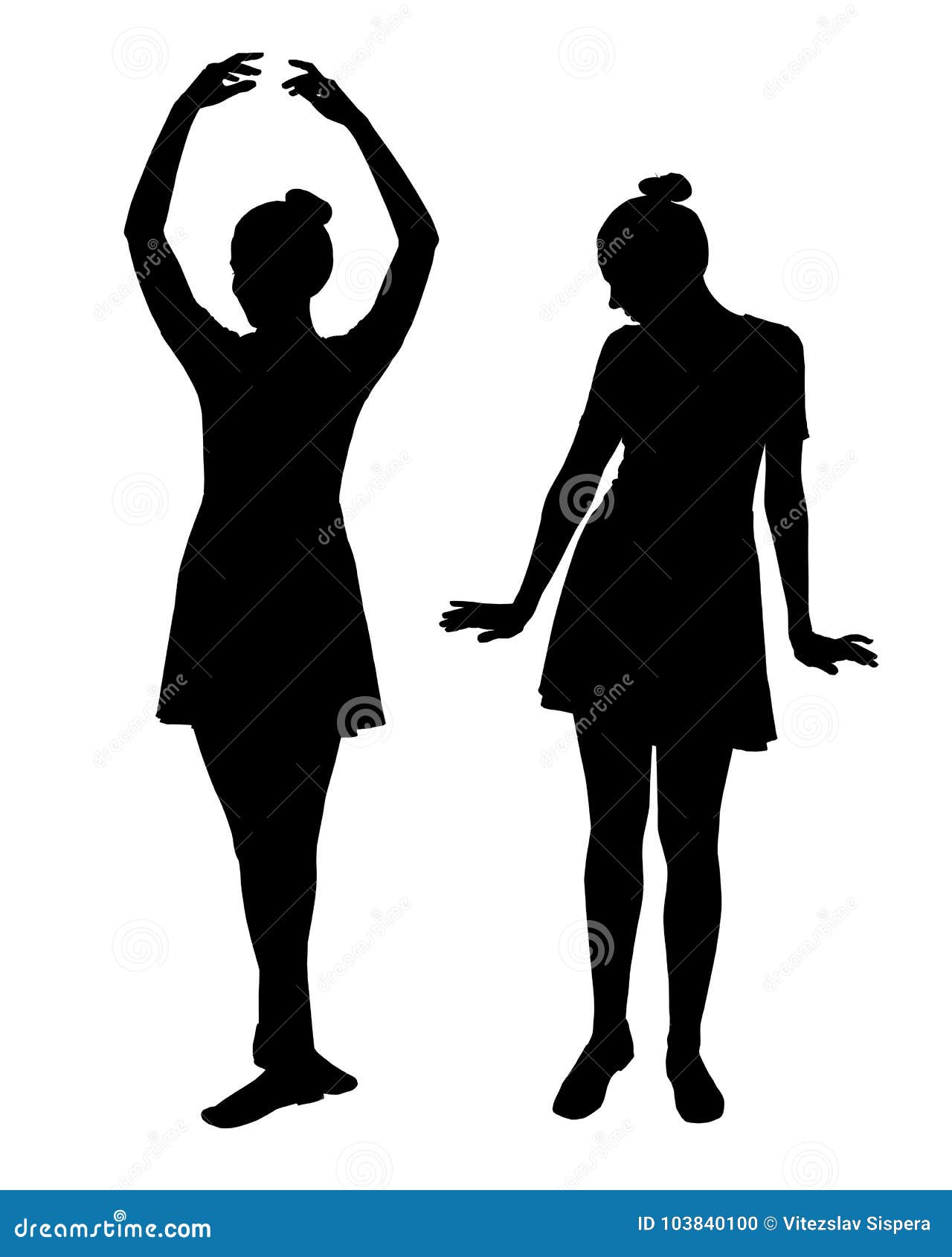 Set of Realistic Silhouettes of Cute Standing and Dancing Ladies Stock ...