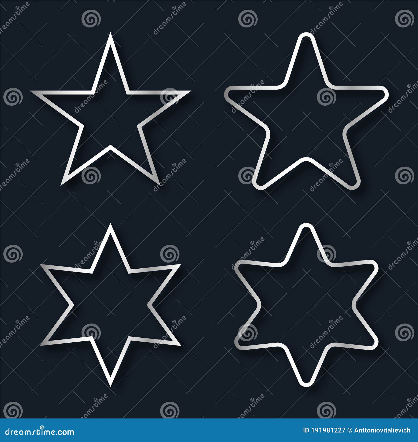 Set Realistic Silver Geometric Figures. Star Shapes with Shadow Stock ...