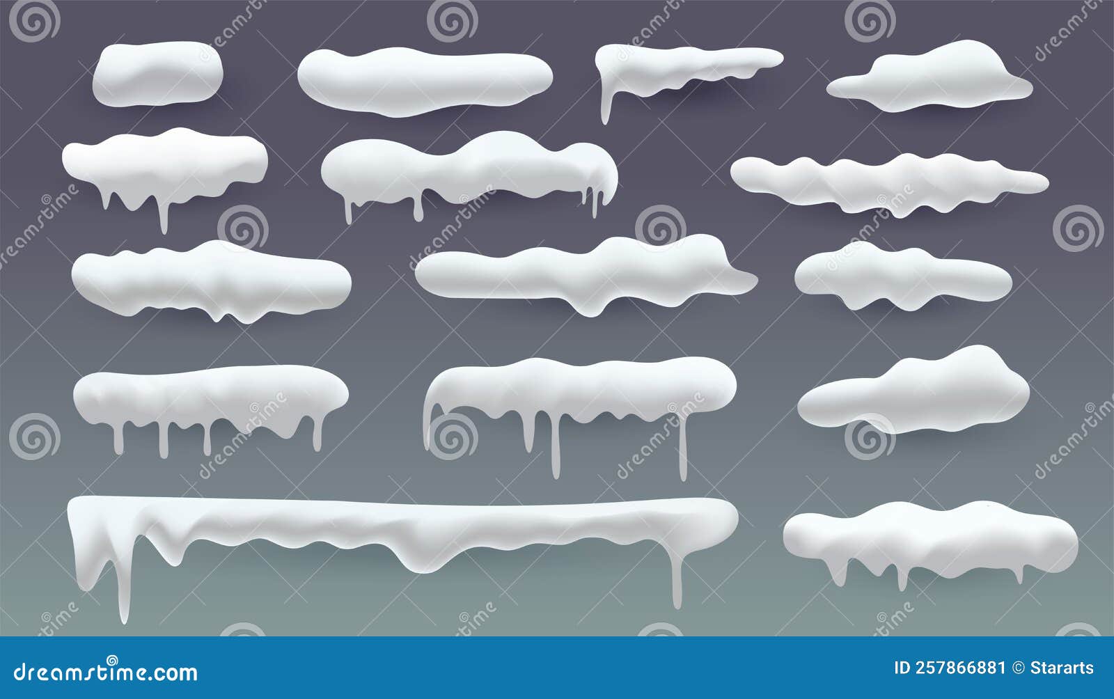 Set of Realistic Snowfall Caps Elements for Xmas Design Vector Stock ...