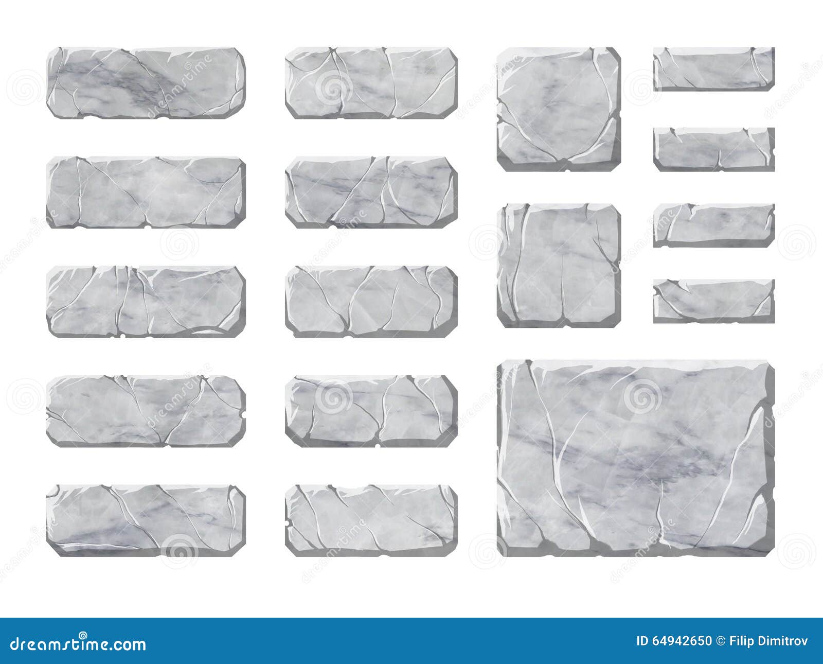 Set of Realistic Stone Interface Buttons and Elements. Stock ...