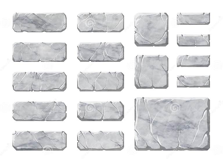 Set of Realistic Stone Interface Buttons and Elements. Stock ...