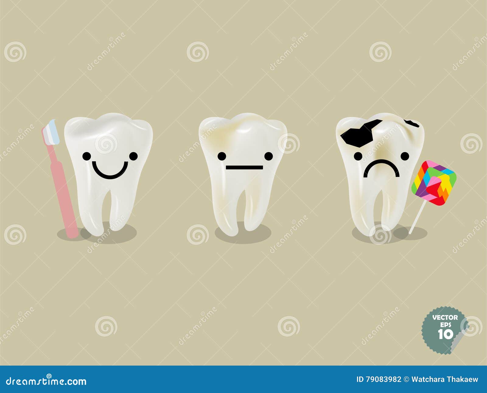 Set of Realistic Tooth Including Healthy Tooth with Toothbrush and ...