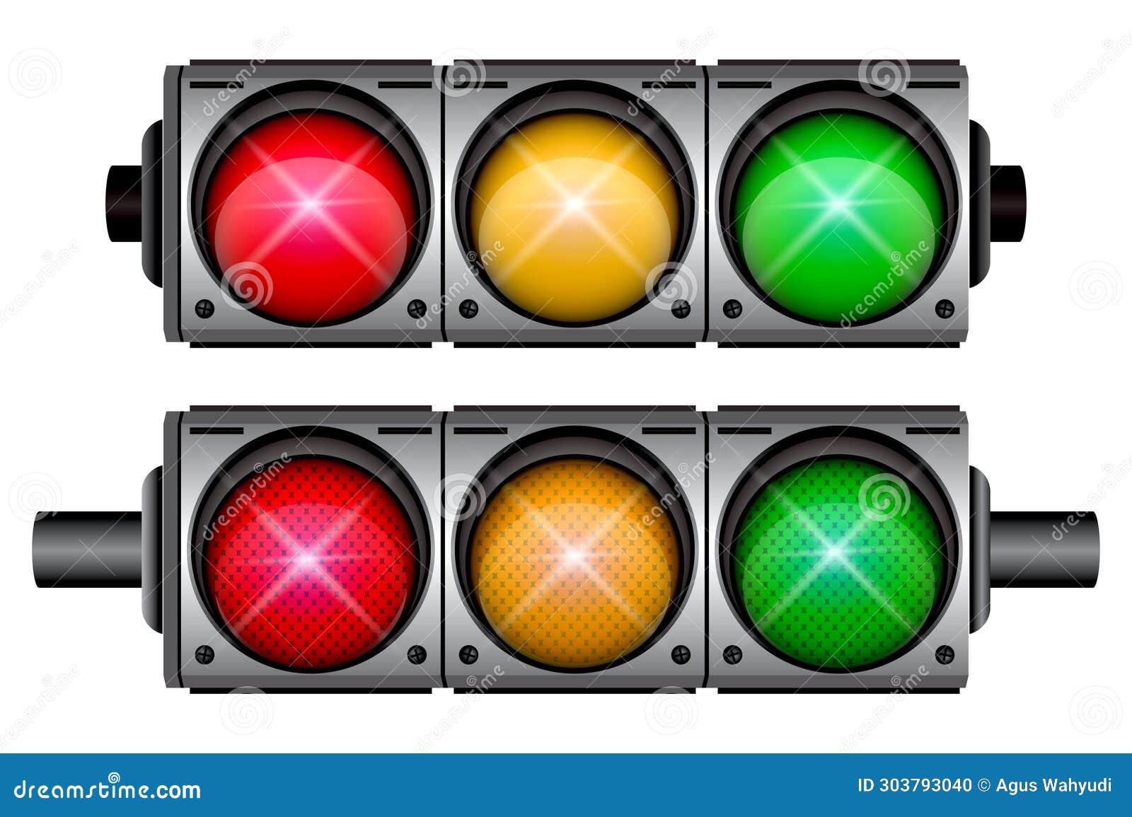 Set of Realistic Traffic Light with Flash Light Isolated. 3D Render ...