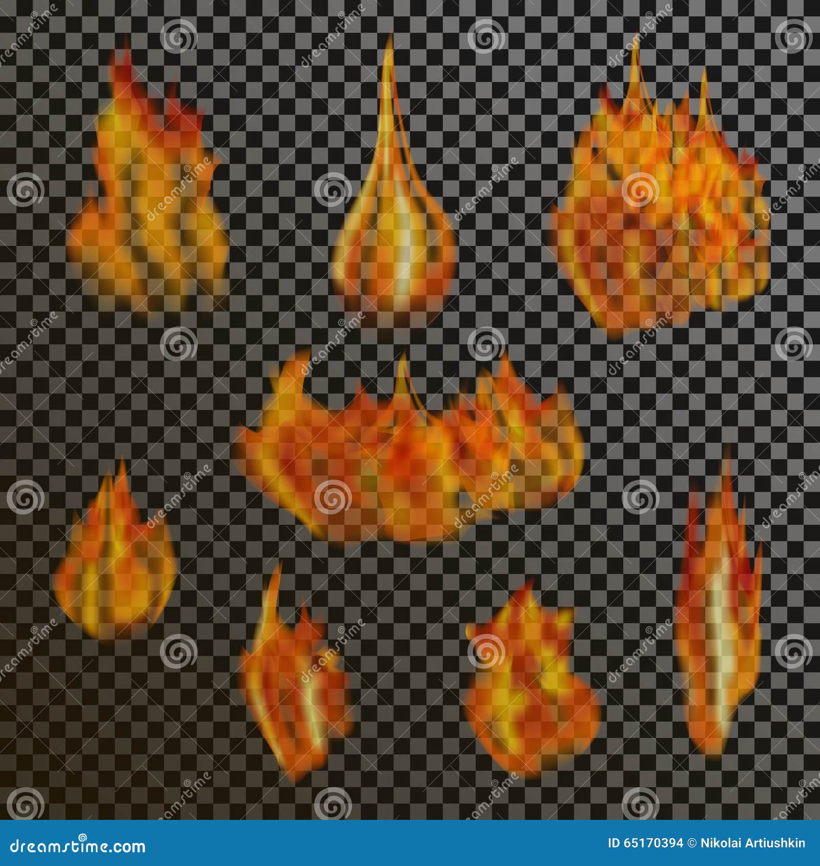 Set of Realistic Transparent Fire Flames on a Stock Vector ...