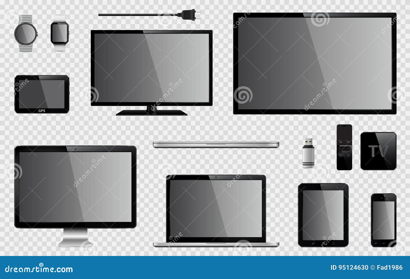 Set of Realistic TV, Computer Monitor, Laptops, Tablet, Mobile Phone ... Set of Realistic TV, Computer Monitor, Laptops, Tablet, Mobile Phone ...