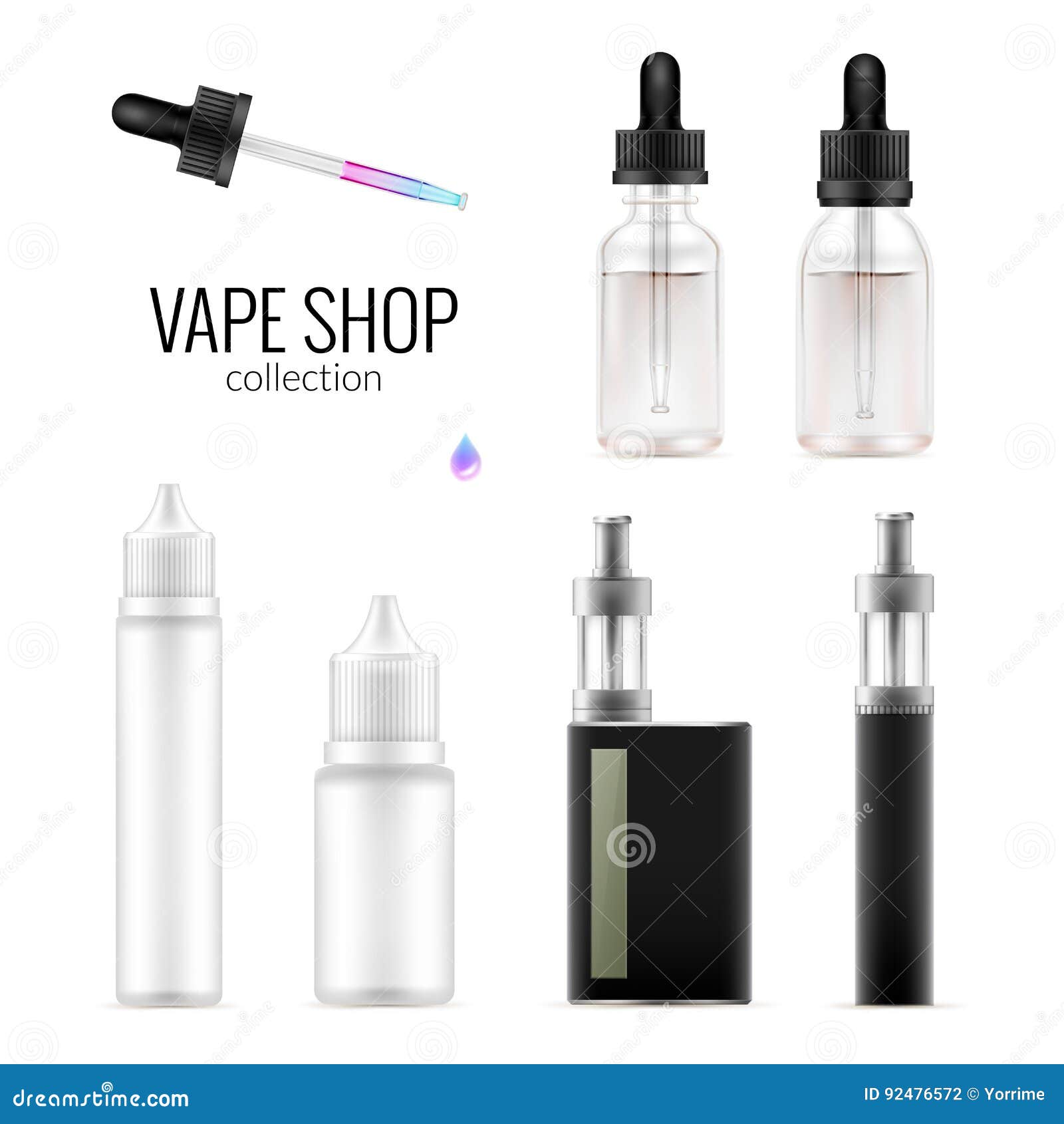 Set of Realistic Vape Bottles and E-cigarette. Stock Vector ...