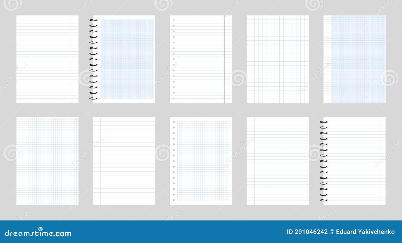 Set of 10 Realistic Vector Illustration of Blank Paper on Gray ...