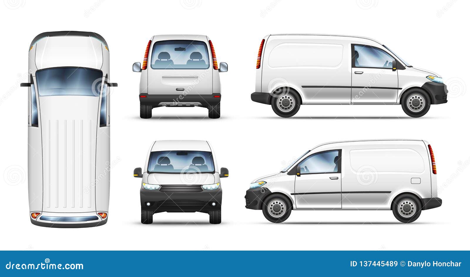 Set of Realistic Vector Illustrations of Mini Van from Different View ...