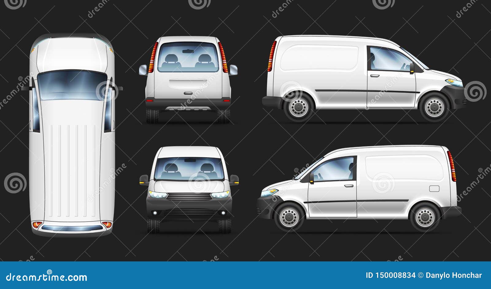Set of Realistic Vector Illustrations of Mini Van from Different View ...