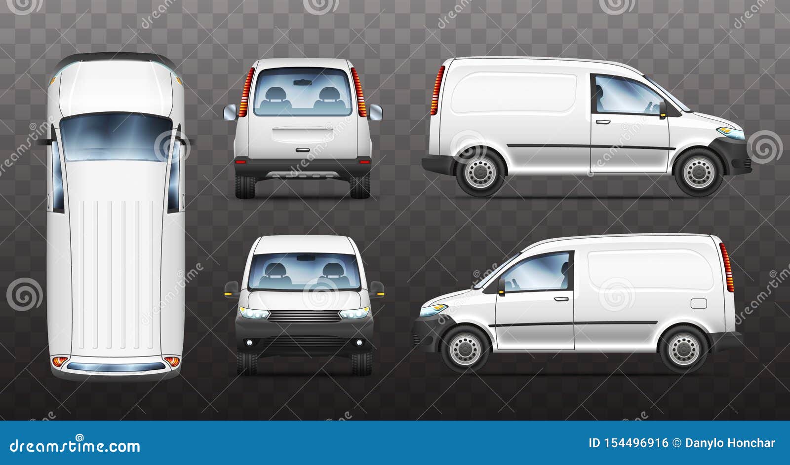 Set of Realistic Vector Illustrations of Mini Van from Different View ...