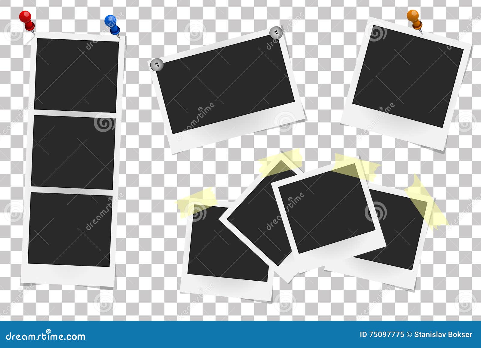 Frames And Pins. Photo Album Frame, Black Blank Photography Template ...