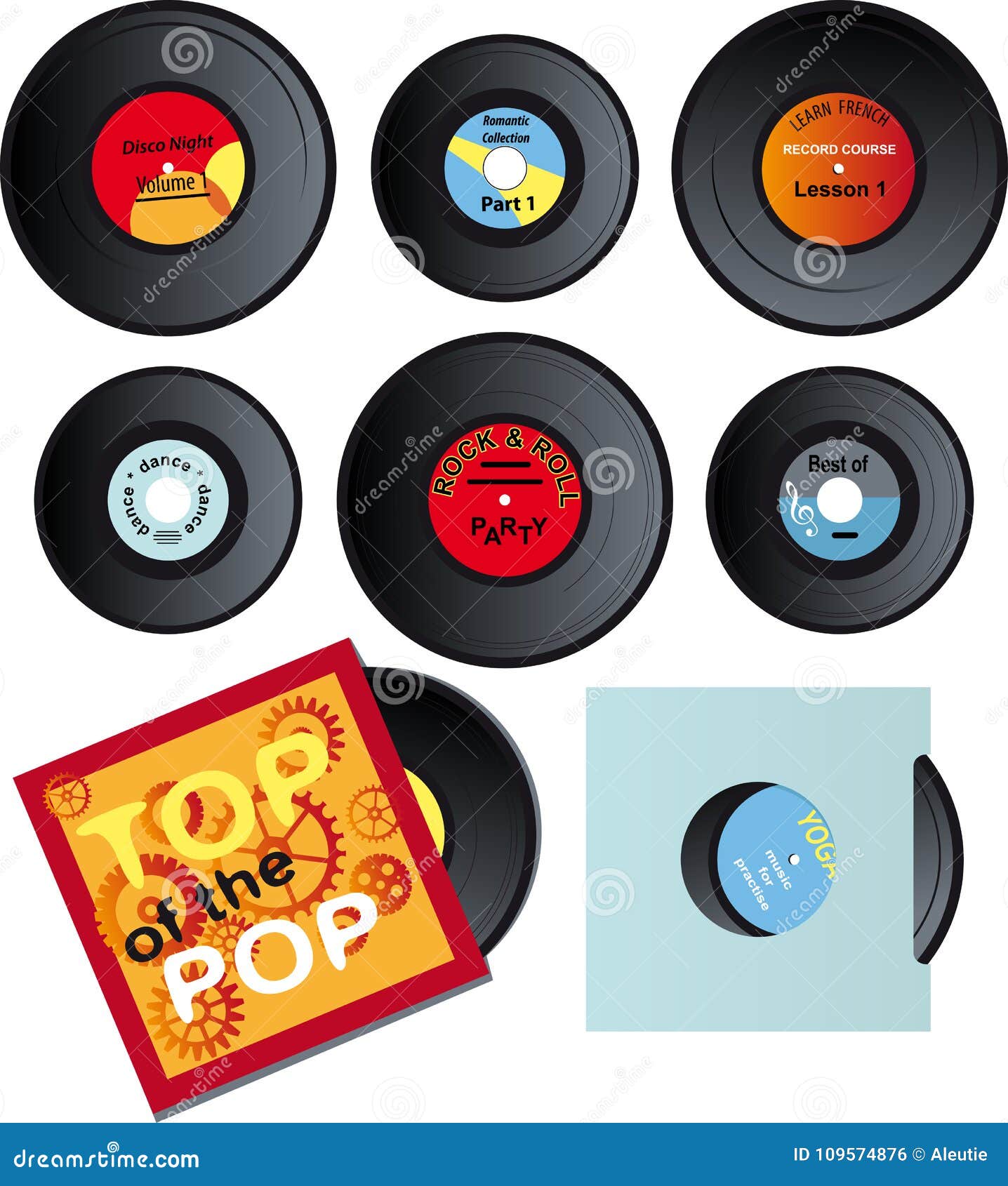 Vinyl records set stock vector. Illustration of collection - 109574876