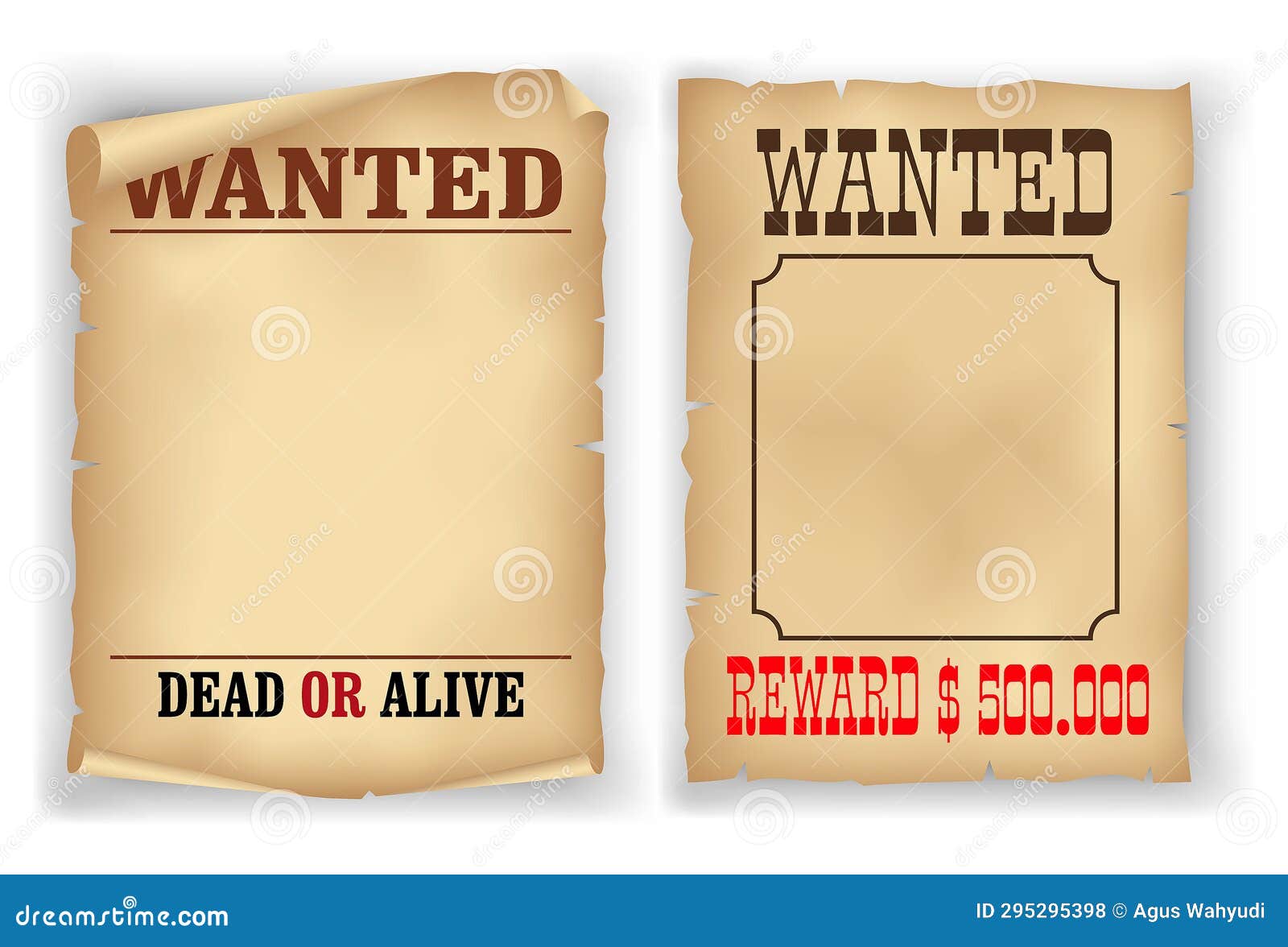 Set of Realistic Wanted Poster Isolated or Vintage Scroll Parchment ...