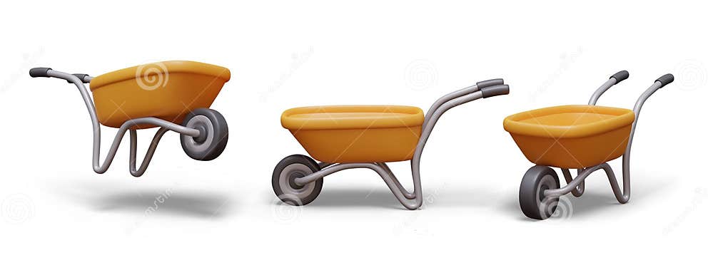 Set of Realistic Wheelbarrows in Different Positions. Vector Templates ...