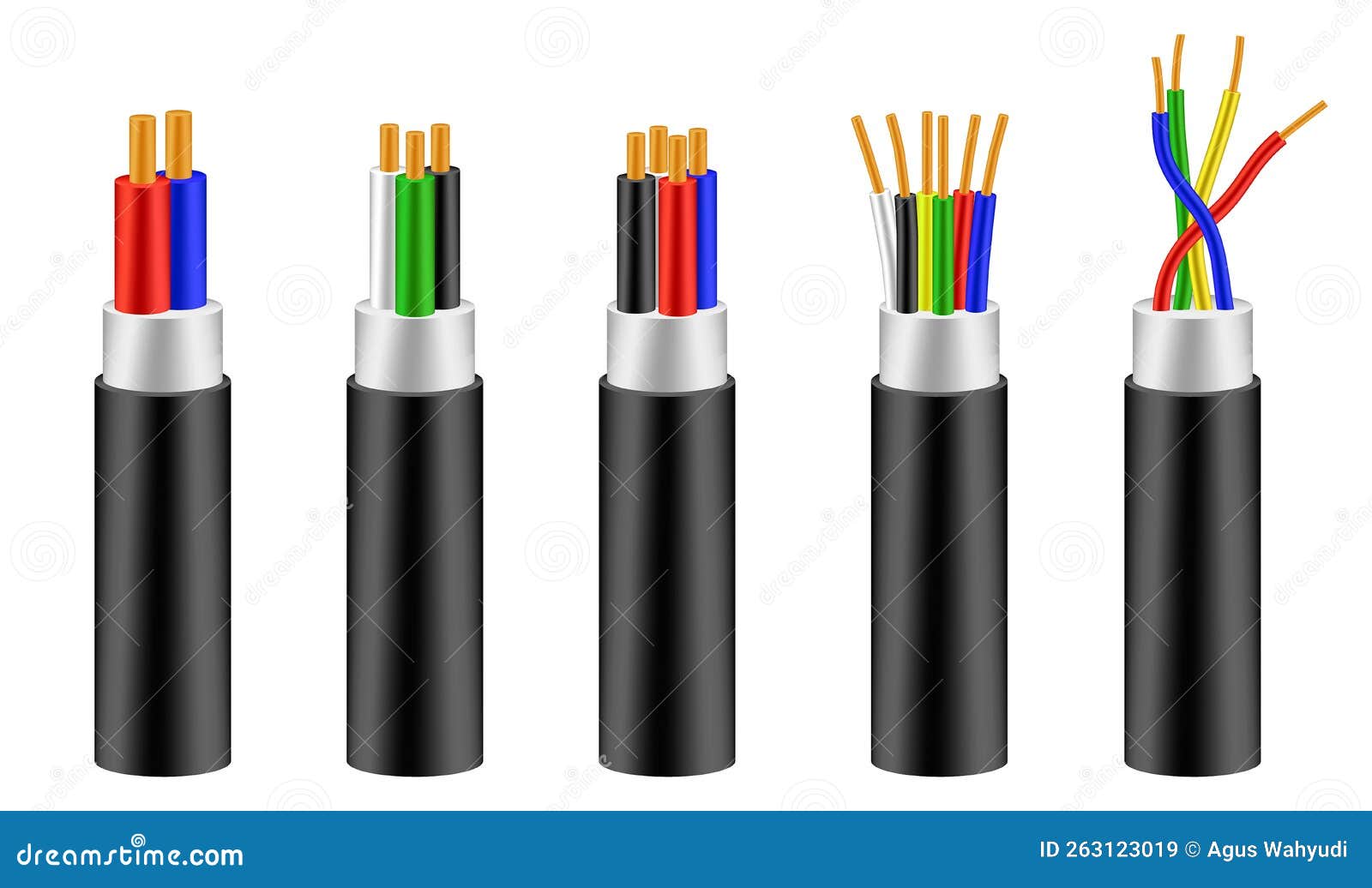 Set of Realistic Wires Flexible Cables Isolated or Cooper Cable with ...