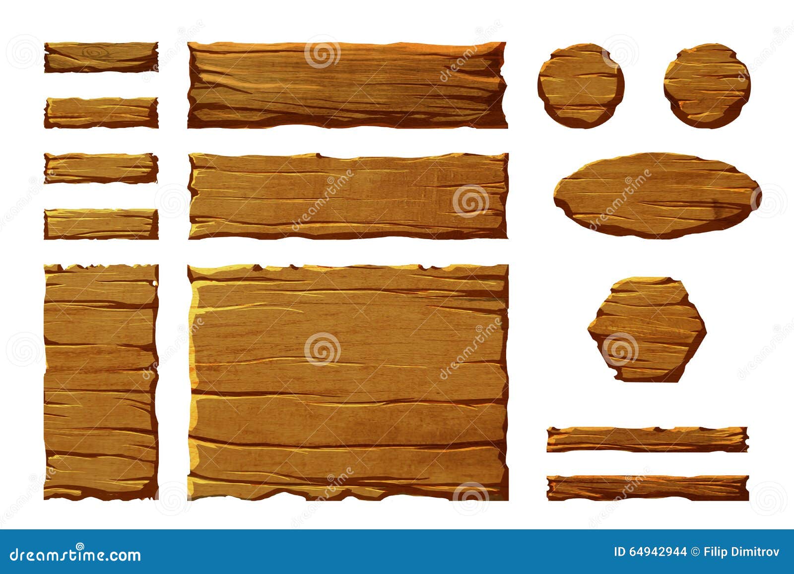 Set of Realistic Wooden Interface Buttons and Elements. Stock ...
