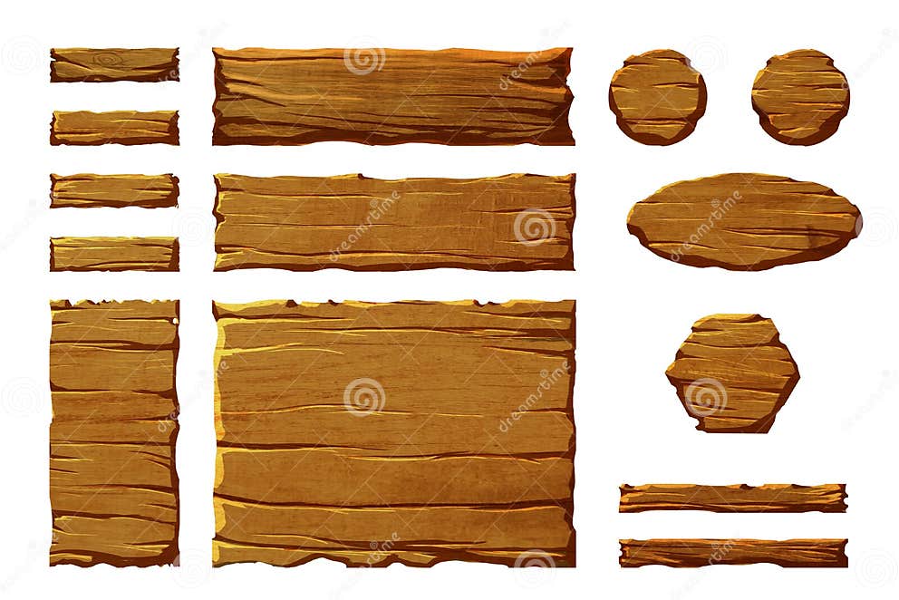 Set of Realistic Wooden Interface Buttons and Elements. Stock ...