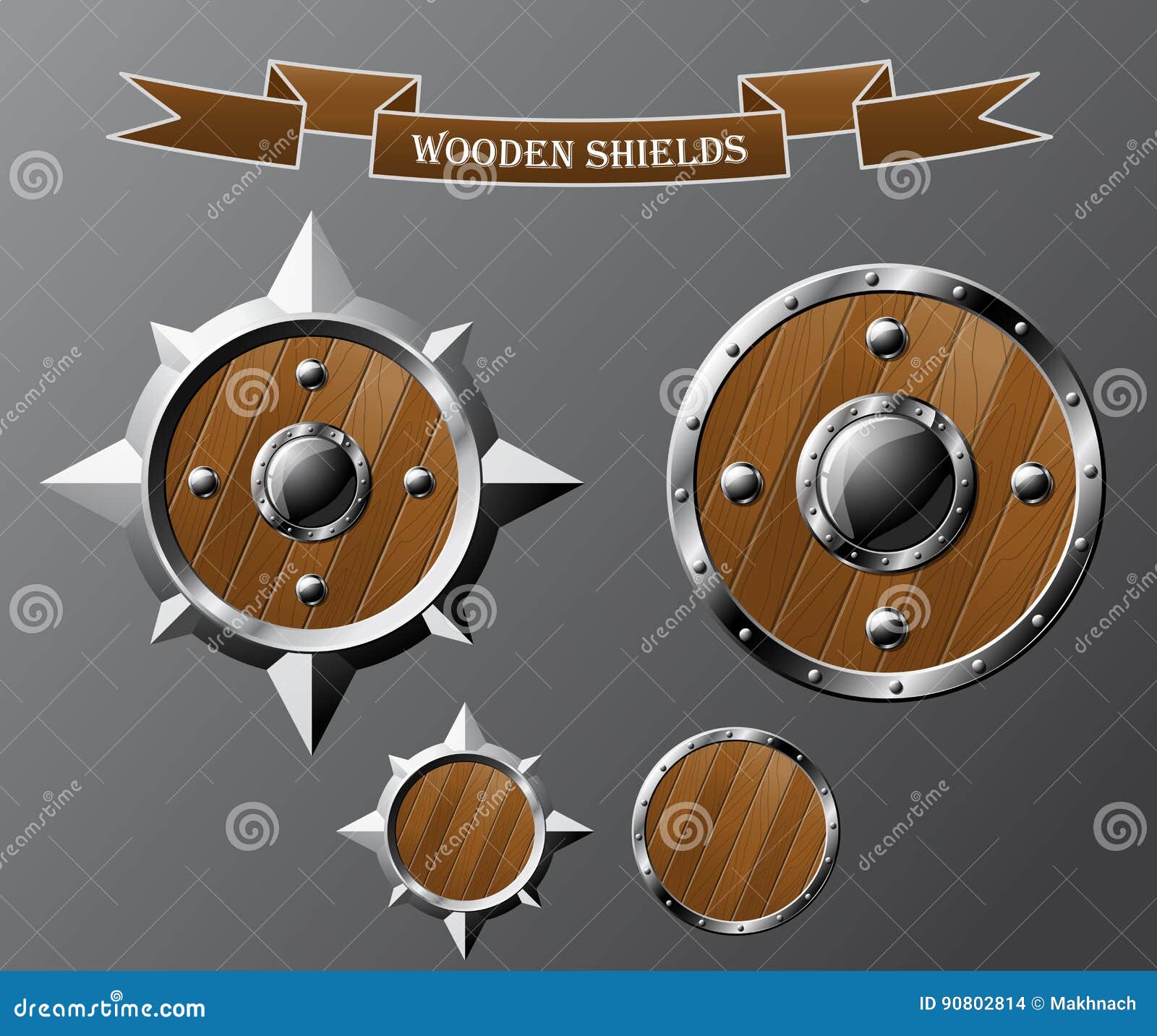 Set of Realistic Wooden Shields Stock Vector - Illustration of shape ...