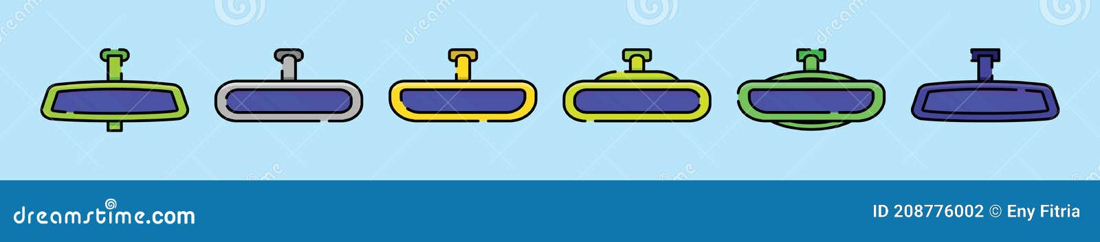 Set of Rear View Mirror Cartoon Icon Design Template with Various ...