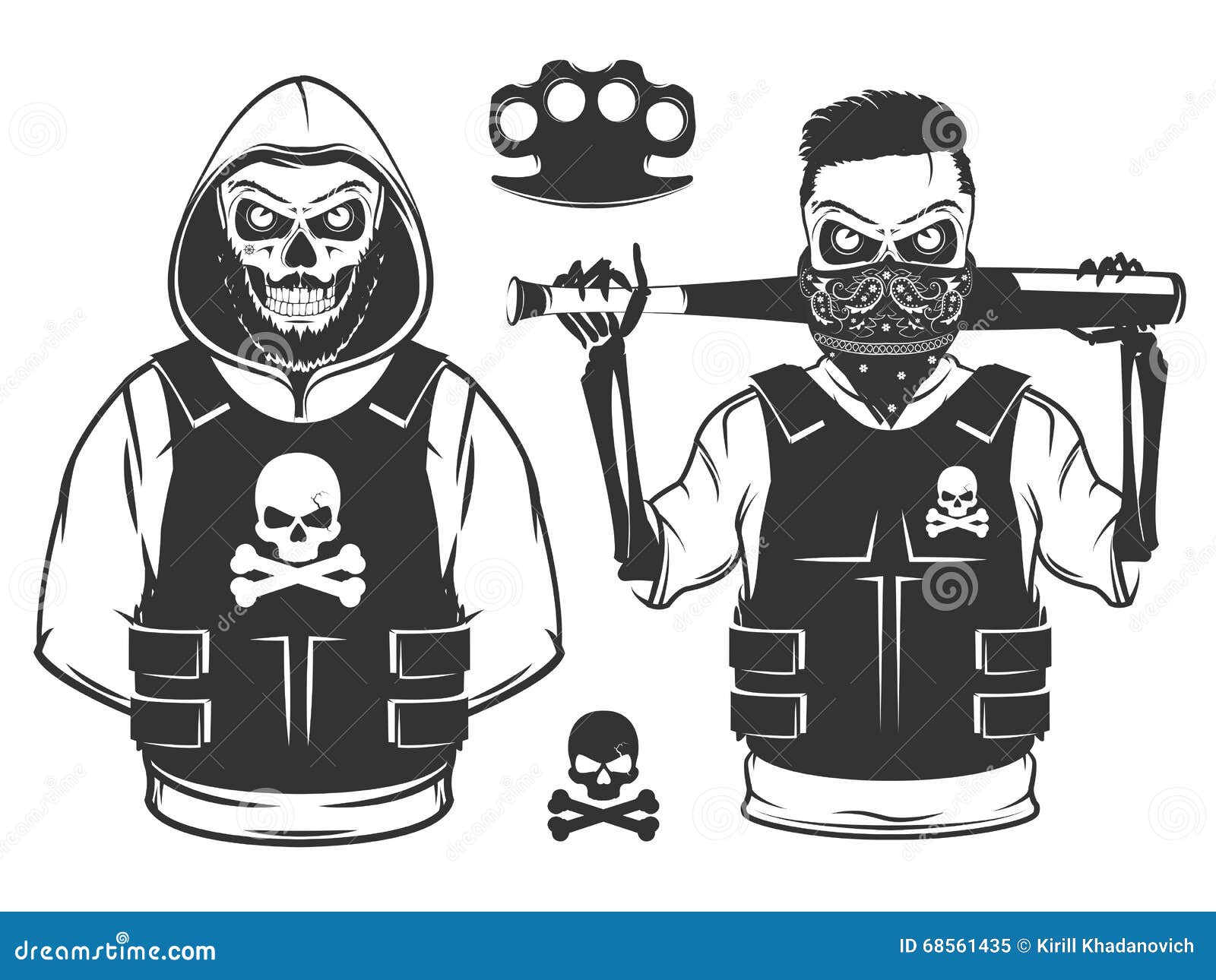 Set of Rebel Skull and Revolution Skeleton Black and White Stock Vector ...