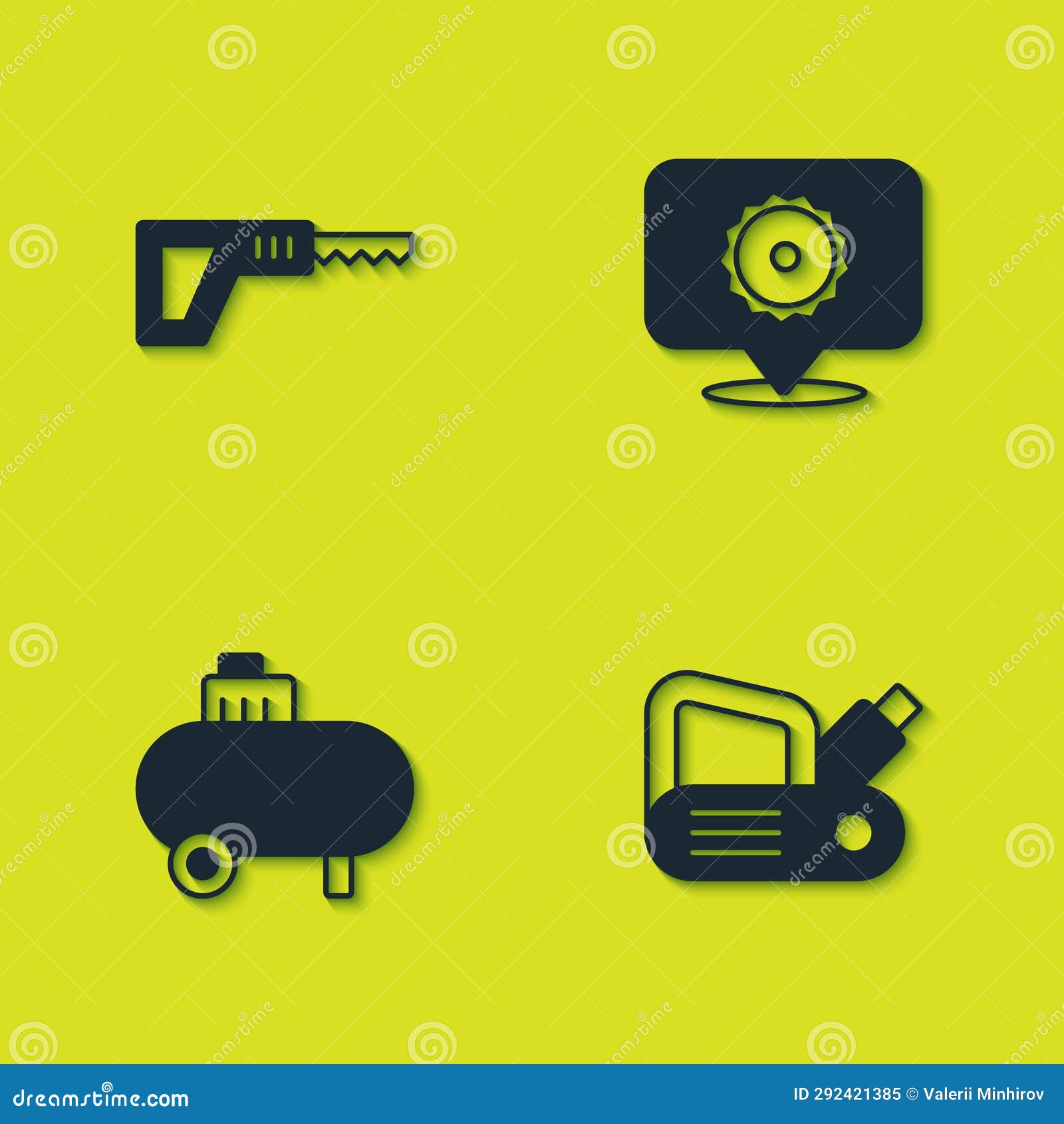 Reciprocating Compressor Icons Set Cartoon Vector. High Pressure Air ...