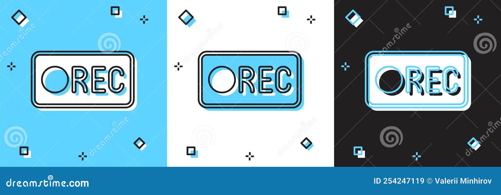 Set Record Button Icon Isolated on Blue and White, Black Background ...