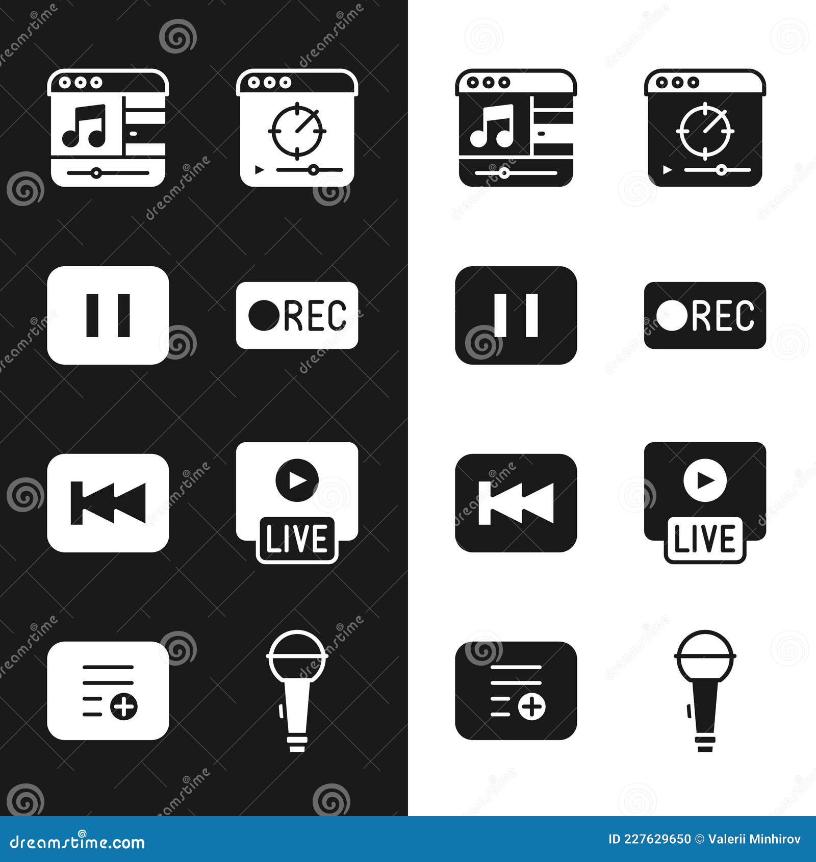 Set Record Button, Pause, Music Player, Online Video, Rewind, Live ...