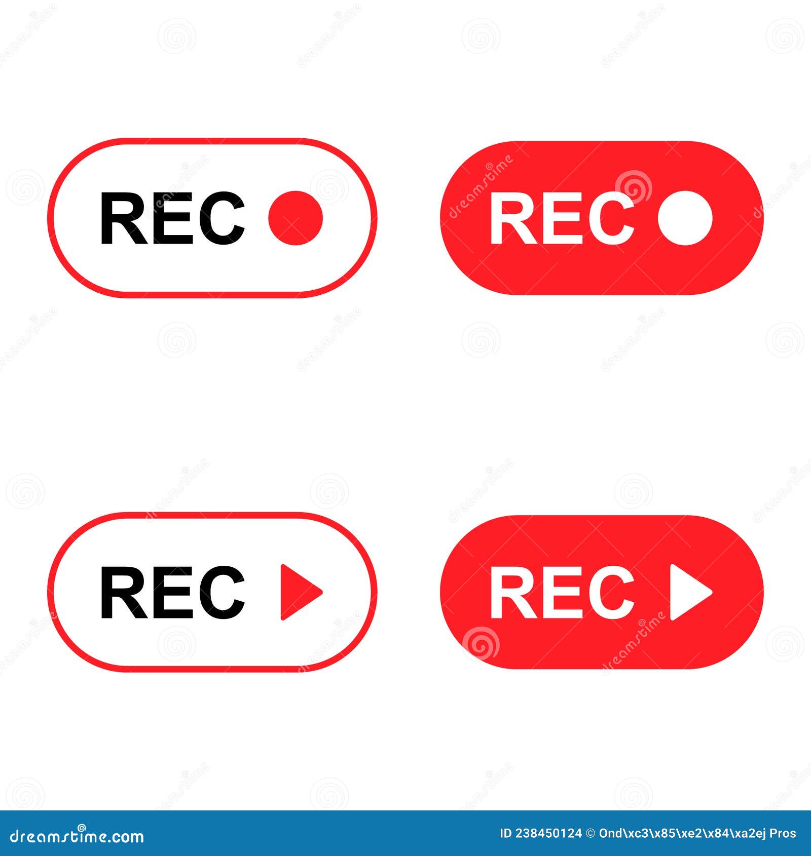 Set of Recording Sign Button, Red App Panel, Rec, Vector Symbol ...