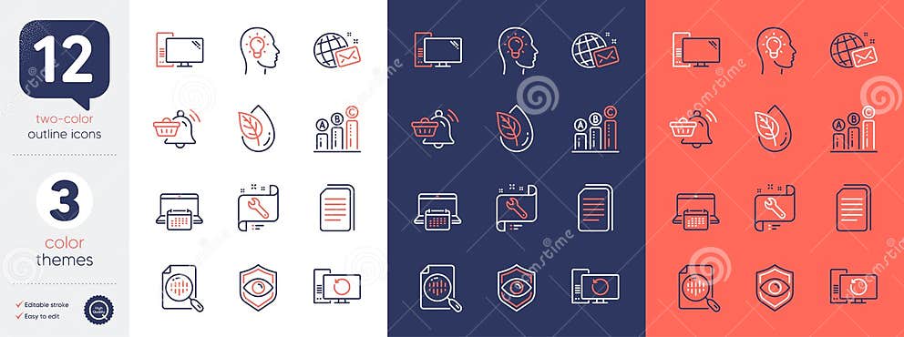 Set of Recovery Computer, Analytics Chart and Computer Line Icons. for Design. Vector Stock ...