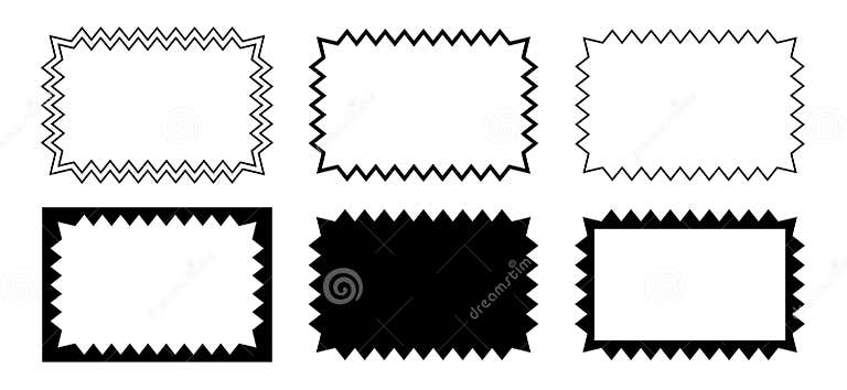 Set of Rectangle Frames and Shapes with Zigzag Edges. Blank Text Boxes ...