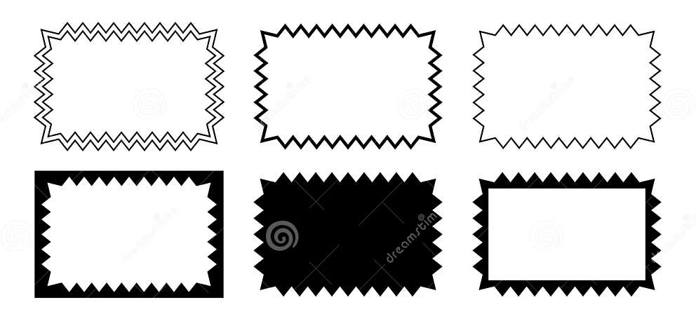 Set of Rectangle Frames and Shapes with Zigzag Edges. Blank Text Boxes ...