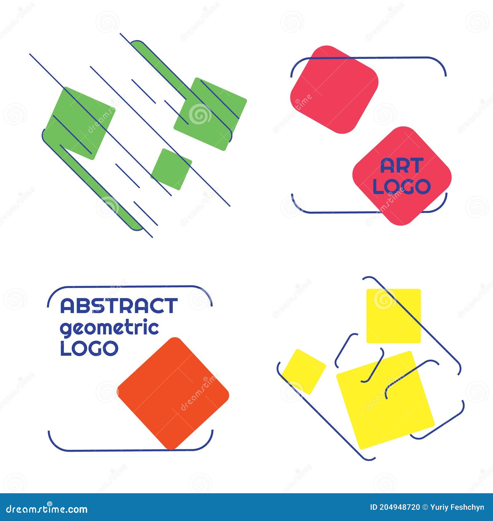 Set of Rectangle Logos with Lines Isolated on White Background. Vector ...