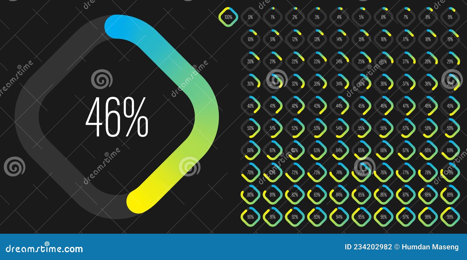 Set of Rectangle Percentage Diagrams Meters Progress Bar Stock Vector ...